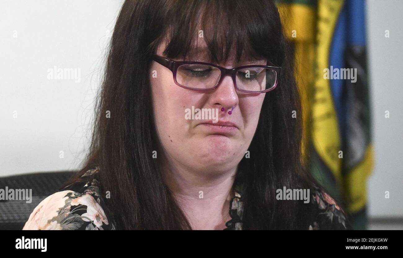 Elysia Miller fights back tears during a news conference at Pierce ...