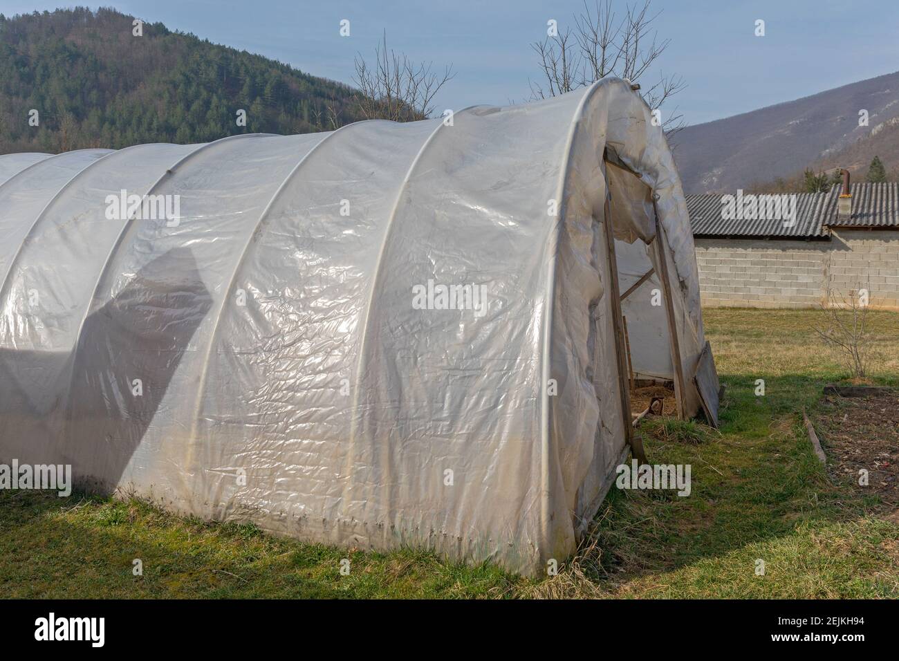 Affordable Plastic Structure Greenhouse at Farm Agriculture Stock Photo ...