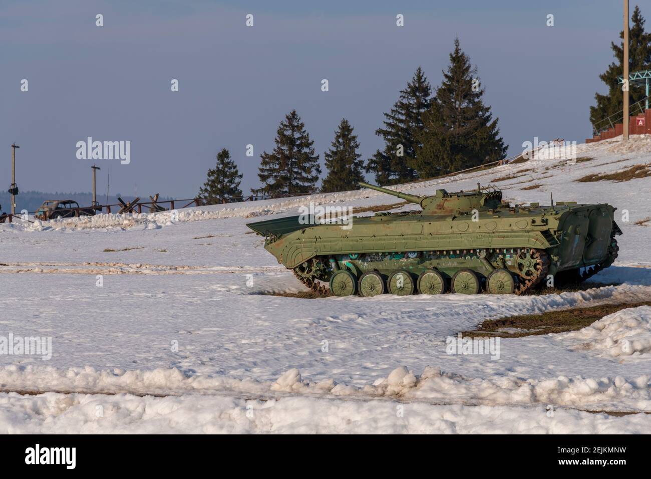 Old Russian tanks in Minsk, Belarus. This is place of largest tank ...