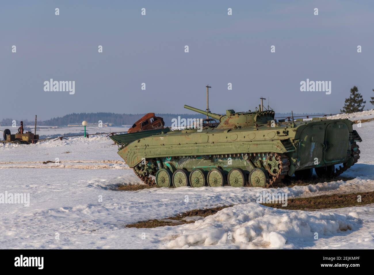 Old Russian tanks in Minsk, Belarus. This is place of largest tank ...