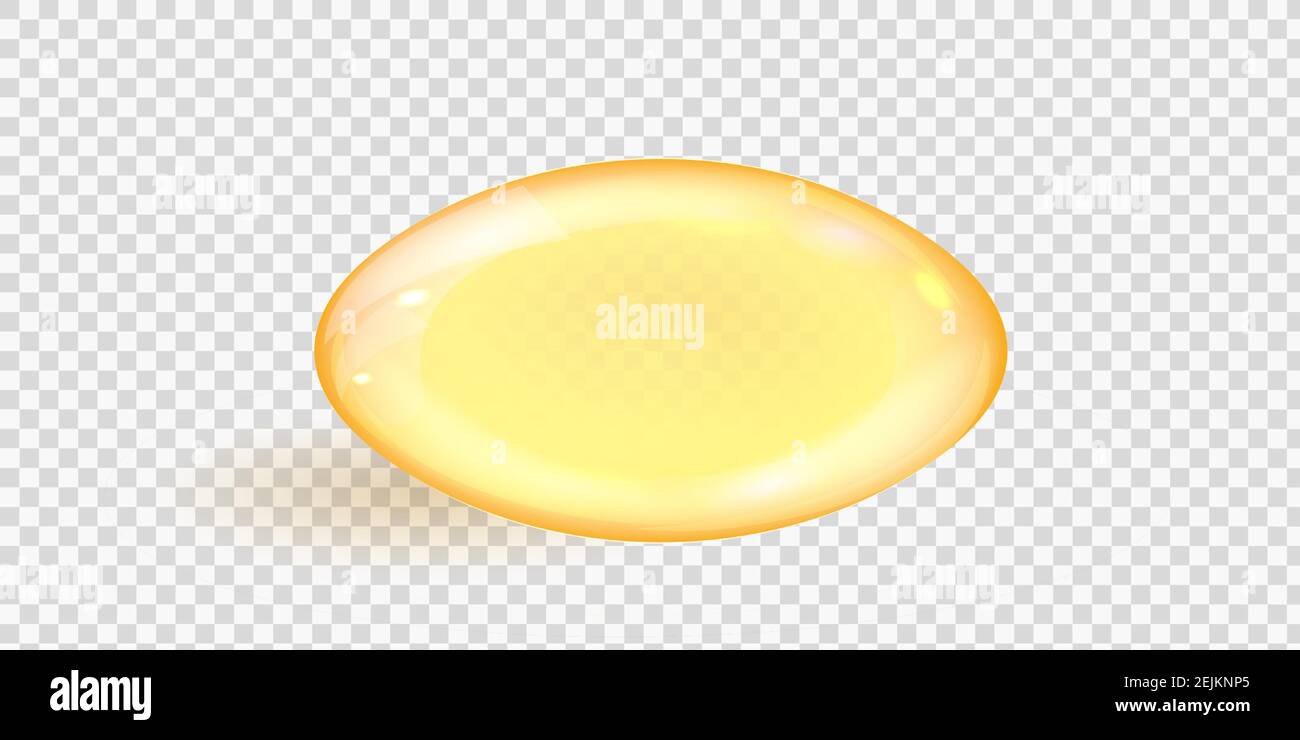 Oval golden fish oil capsule isolated on transparent background ...