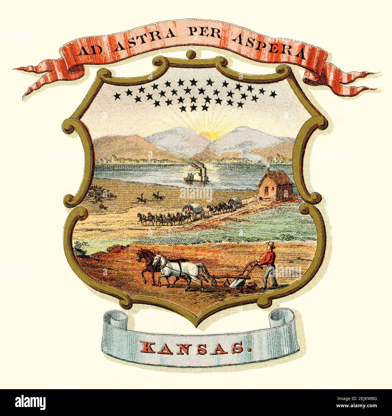 Historical coat of arms of Kansas state Stock Photo - Alamy