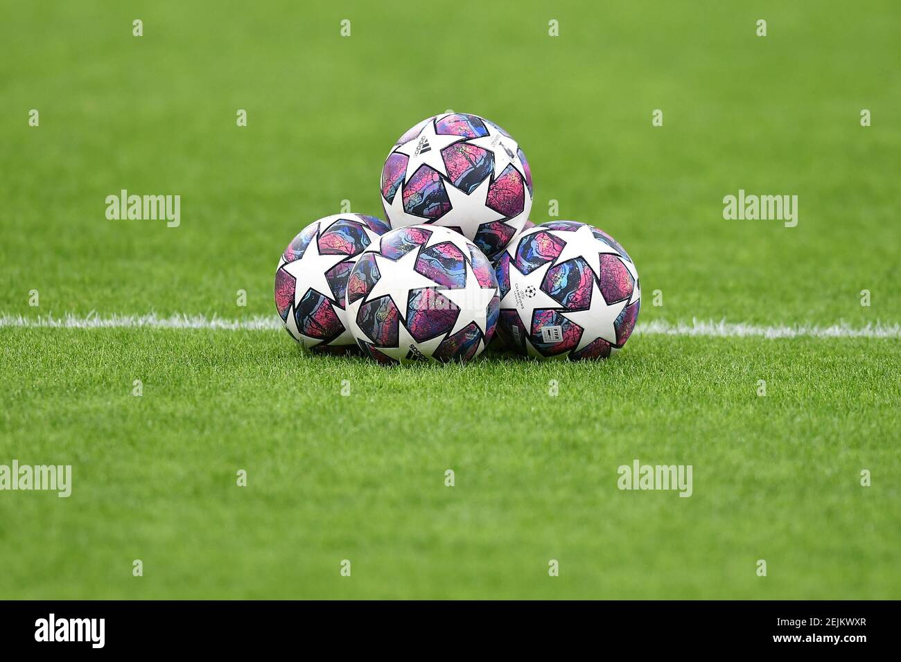 adidas champions league balls are seen on the pictch prio to the match ...