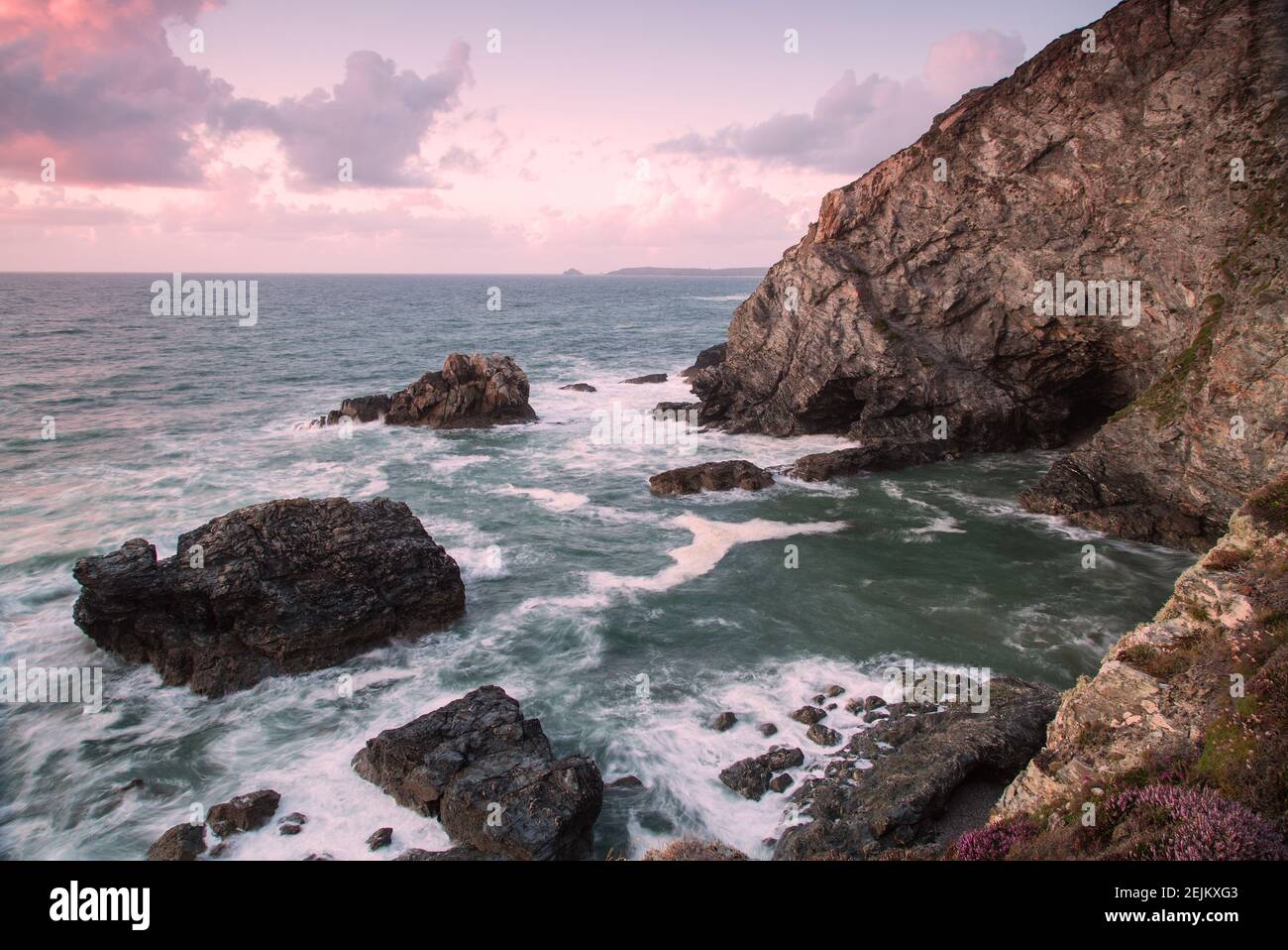 trevellas Porth beach at sunset near trevaunance and st Agnes cornwall ...