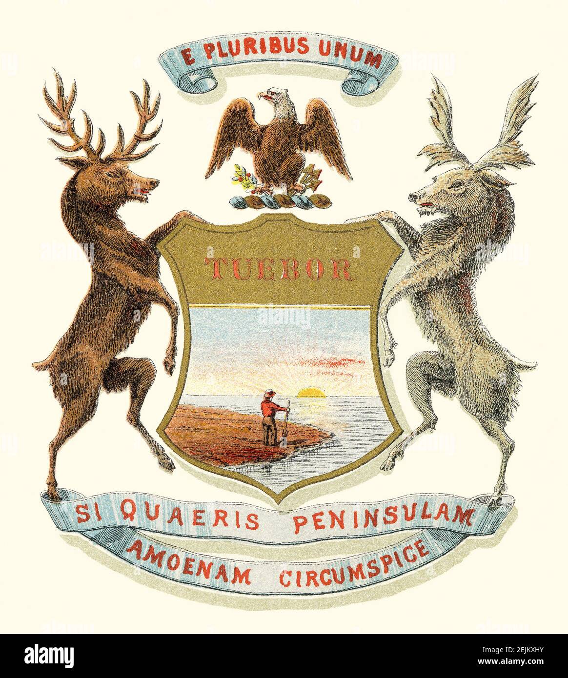 Historical coat of arms of Michigan state Stock Photo - Alamy
