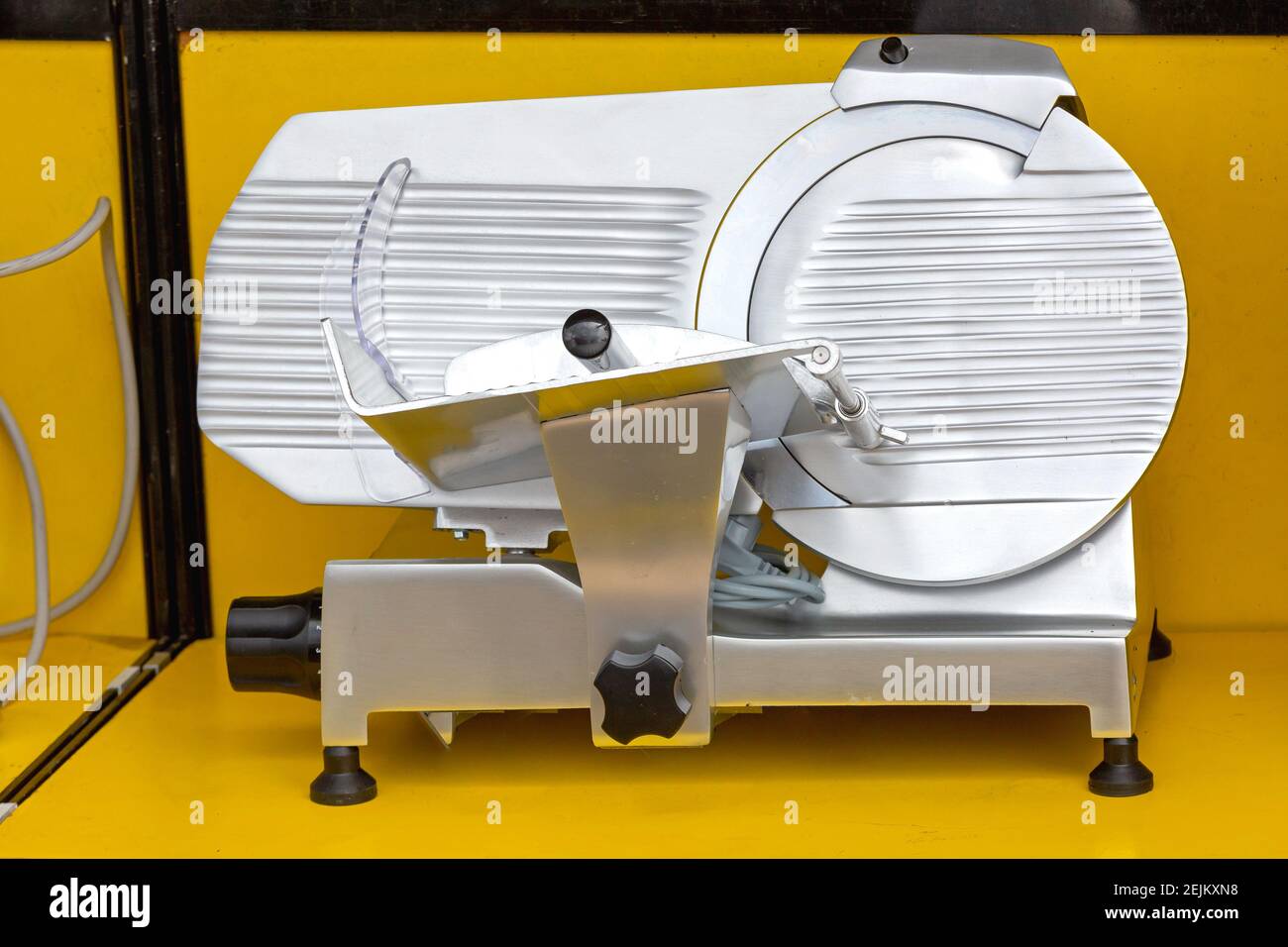 One Big Stainless Steel Delicatessen Meat Slicer Machine Stock Photo ...