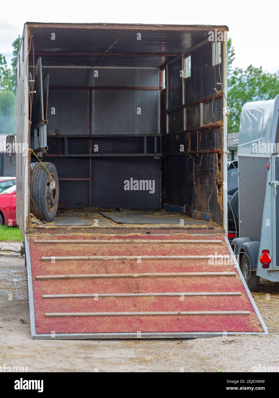 Open Ramp at Double Trailer for Horses Stock Photo - Alamy