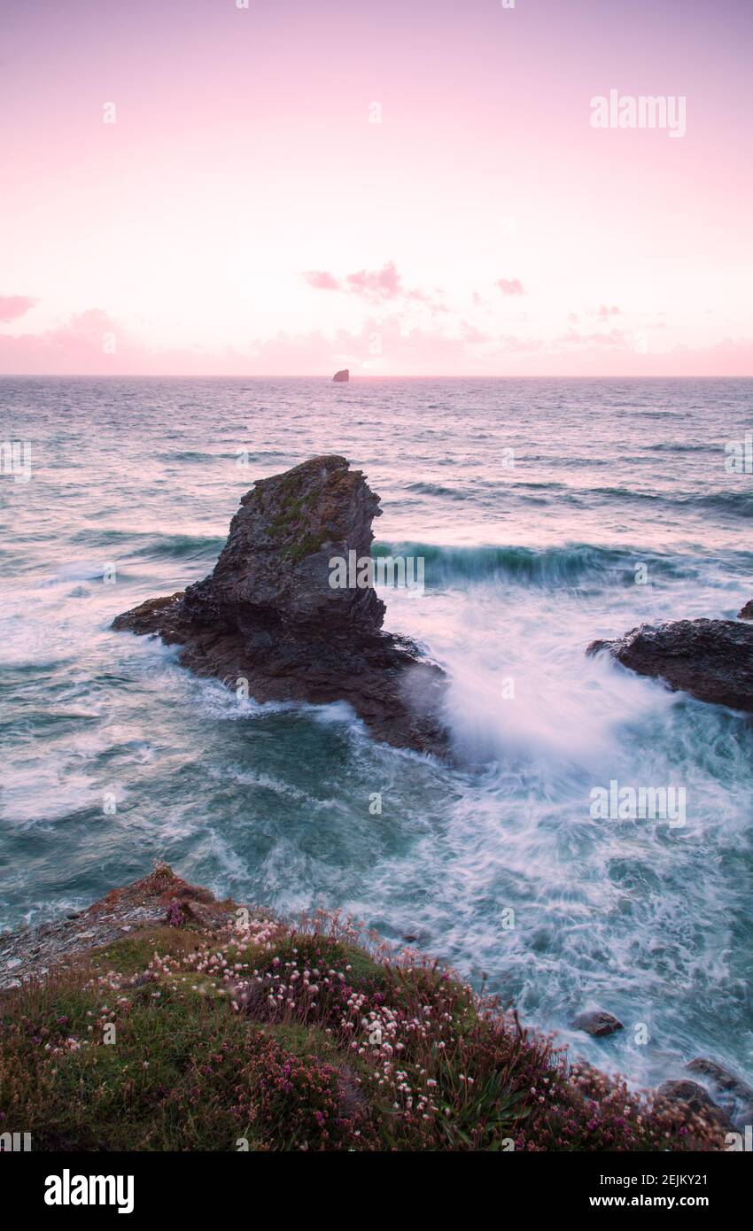 trevellas Porth beach at sunset near trevaunance and st Agnes cornwall ...