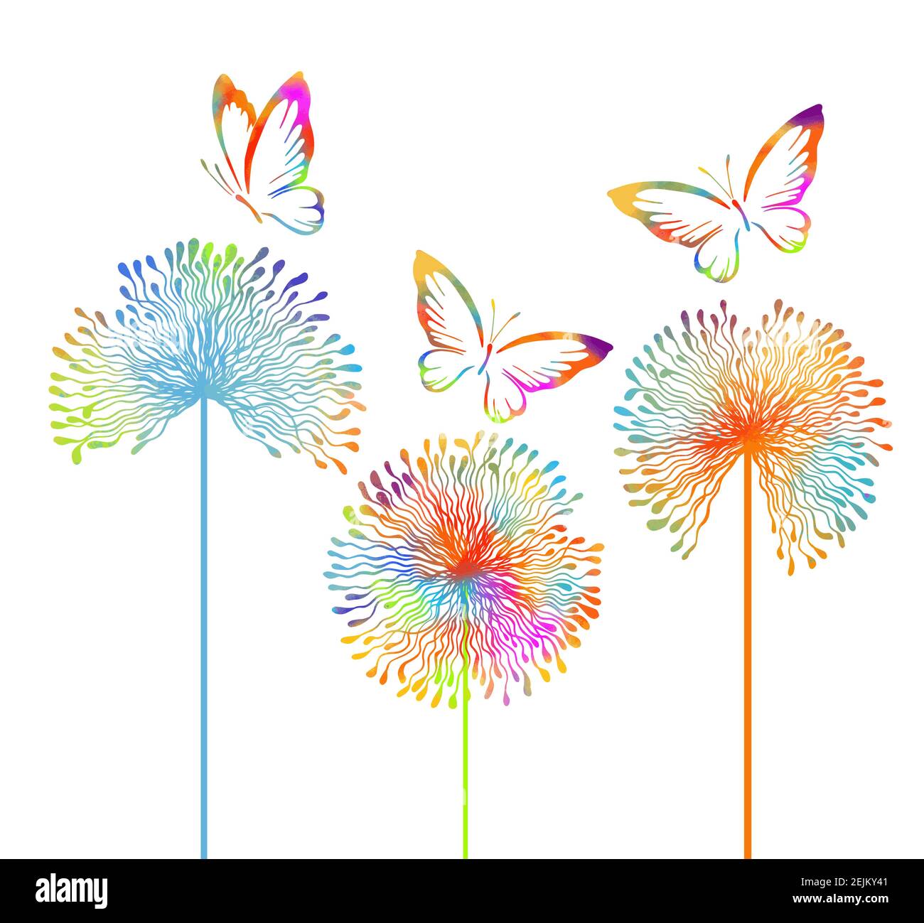 Rainbow Dandelion with butterfly. Vector illustration Stock Vector ...