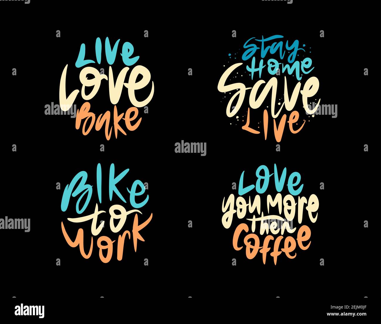 Set lettering Text on black background in vector illustration Stock ...