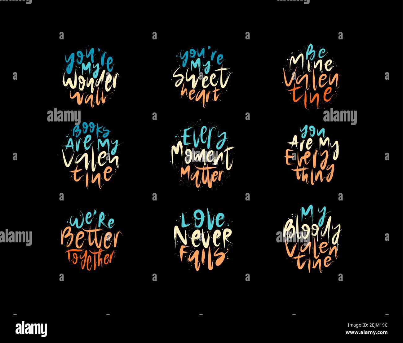 Set lettering Text on black background in vector illustration Stock ...