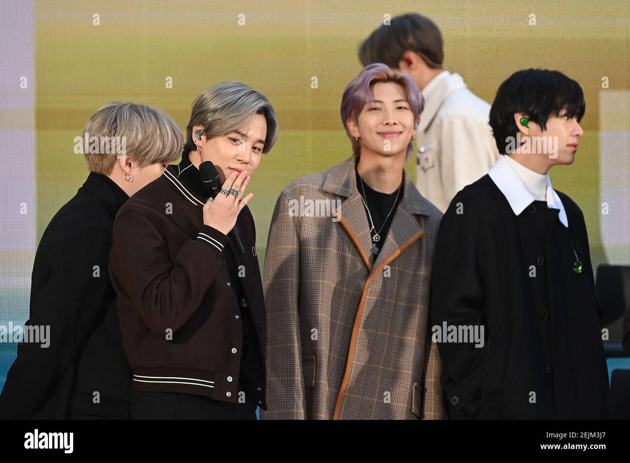 Members of the K-pop band BTS are seen on stage during a live interview on NBC’s morning TODAY ...
