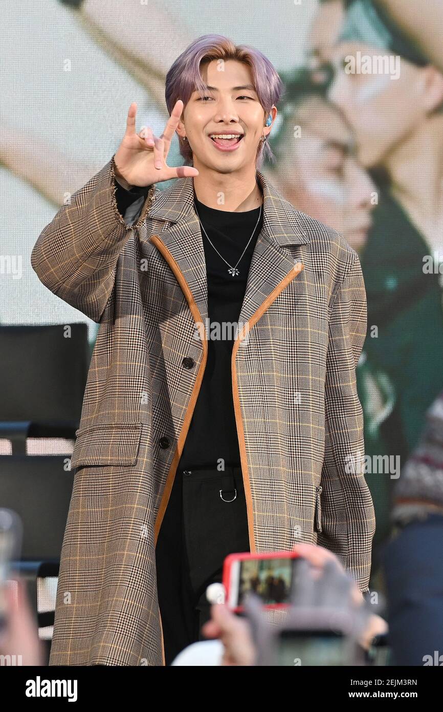 BTS group member Kim Nam-joon, better known as RM is seen waving to ...