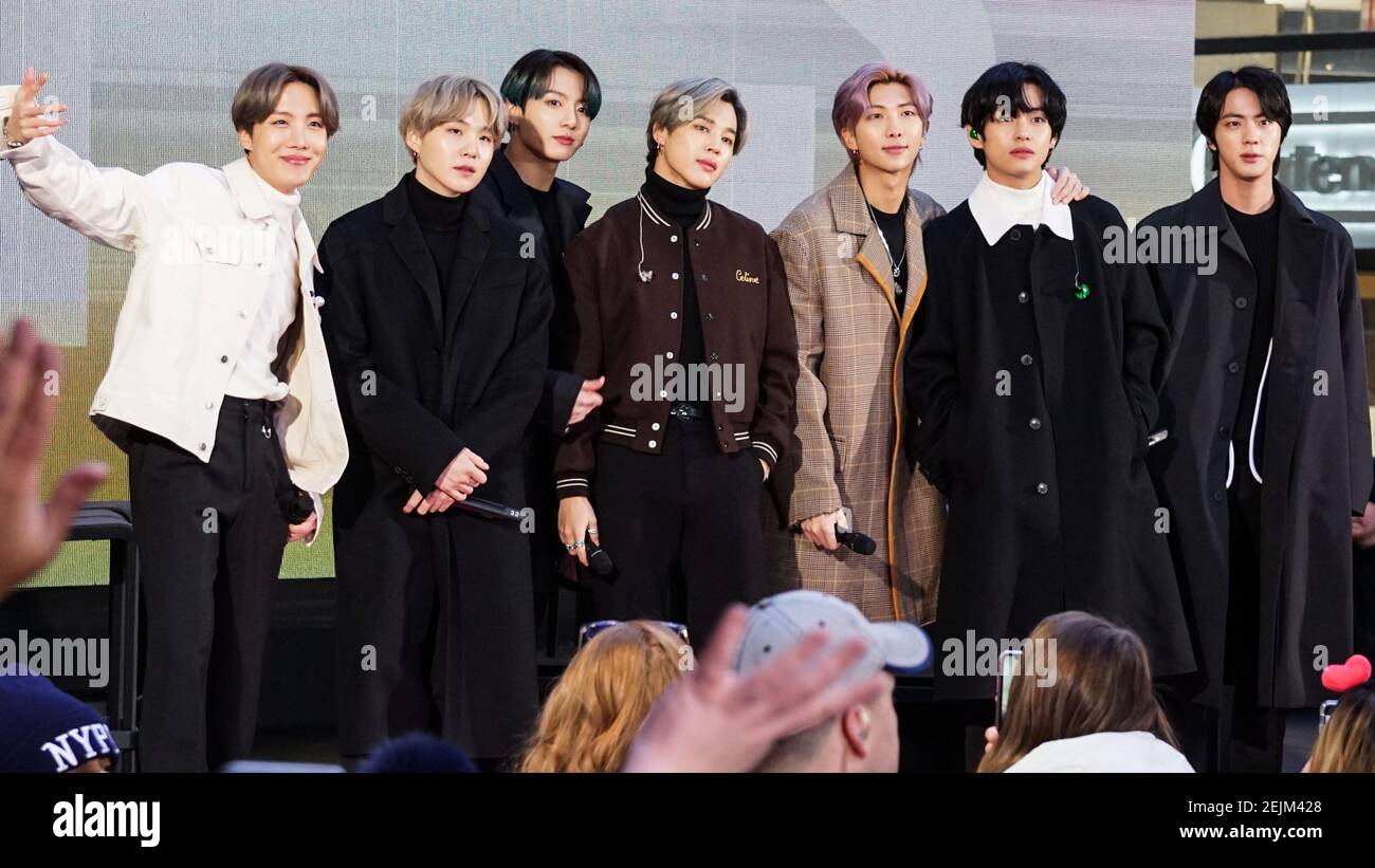 MANHATTAN, NEW YORK CITY, NEW YORK, USA - FEBRUARY 21: K-Pop Band BTS ...