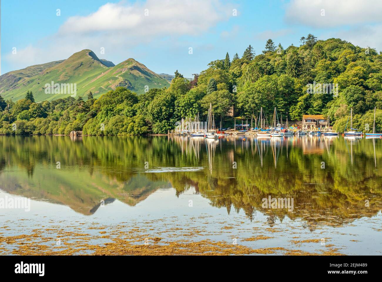 Marina at Derwent Water, one of the main lakes in the Lake District ...