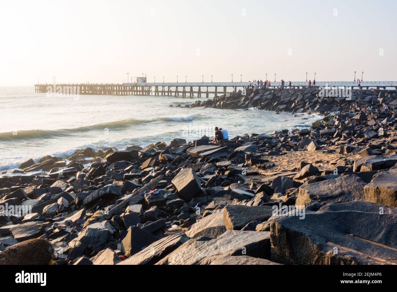 Sunrise morning in Pondicherry beach, Tamil Nadu, India Stock Photo - Alamy