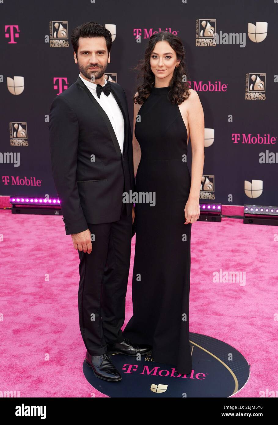 MIAMI, FLORIDA - FEBRUARY 20: Kaan Urgancioglu and Zeynep Oymak attend Univision's Premio Lo ...