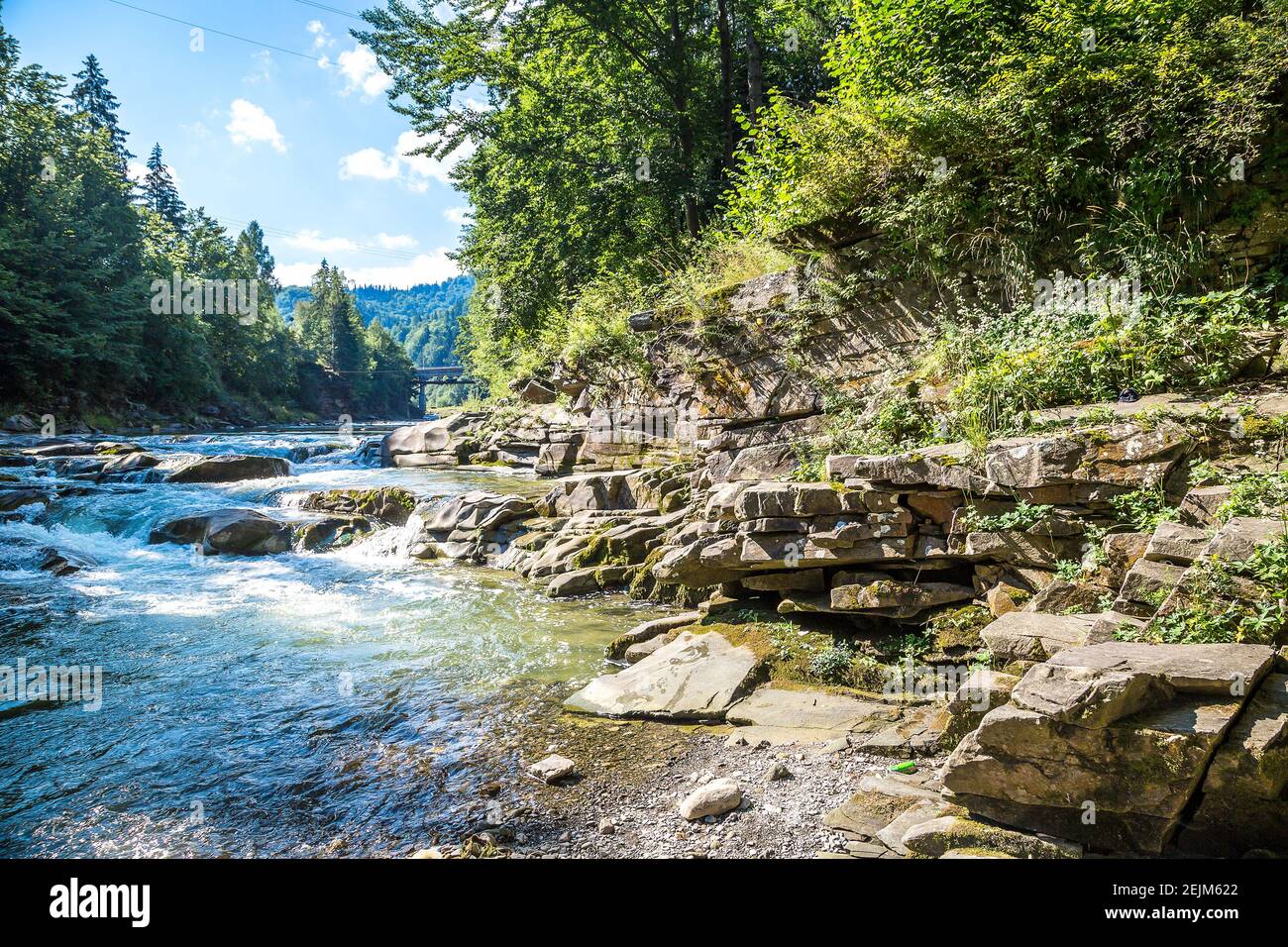 The mountain river Prut and waterfalls in Yaremche, Carpathians ...