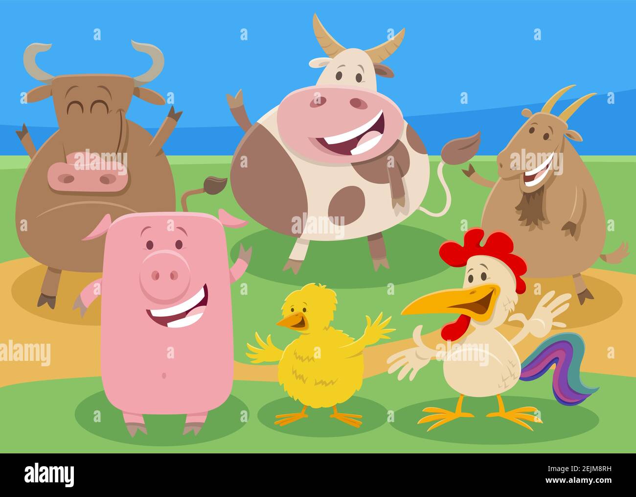 Cartoon illustration of farm animal comic characters group in the ...