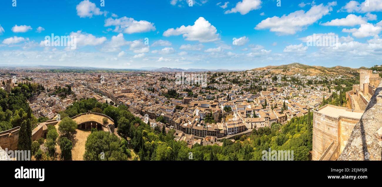 Panoramic aerial view of Granada in a beautiful summer day, Spain Stock ...