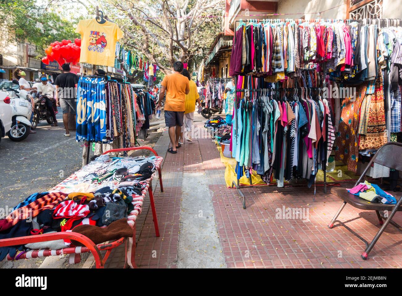 Pondicherry Sunday market vendors selling clothes Stock Photo - Alamy