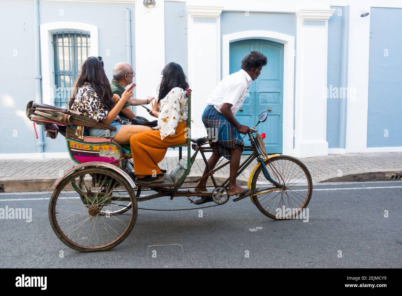 Pondicherry vistors on cycle rickshaw admiring the architecture of ...