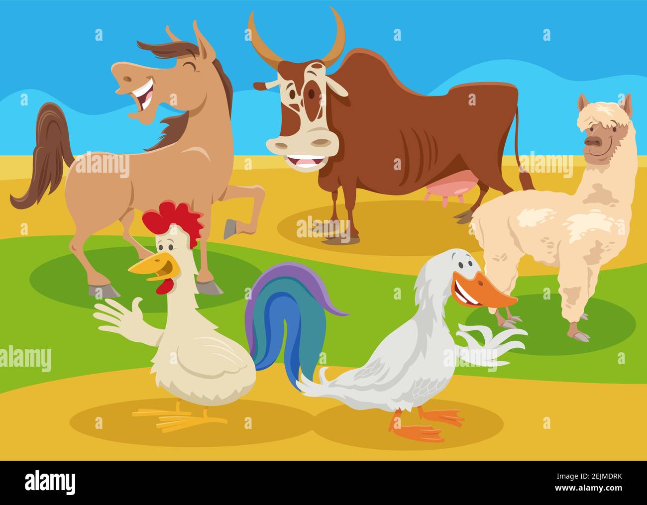 Cartoon illustration of funny farm animal characters group in the ...