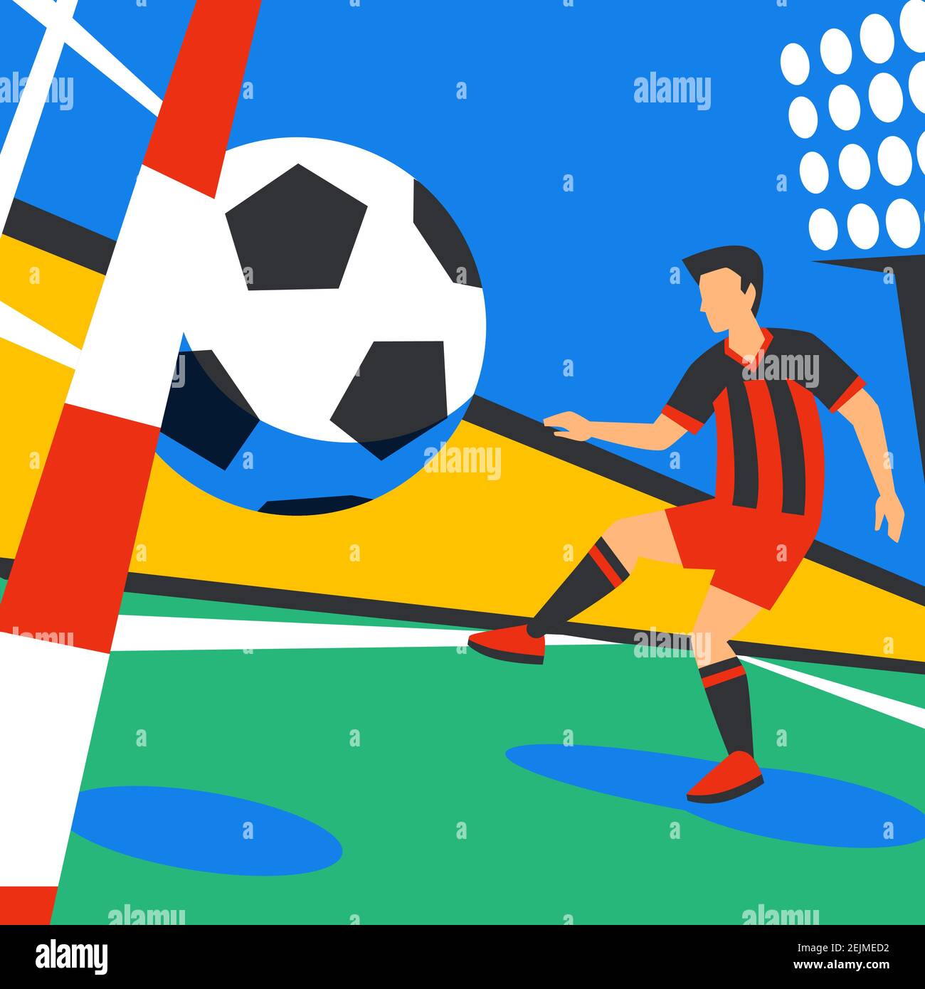 Scorer forward. Football player with football ball against the ...