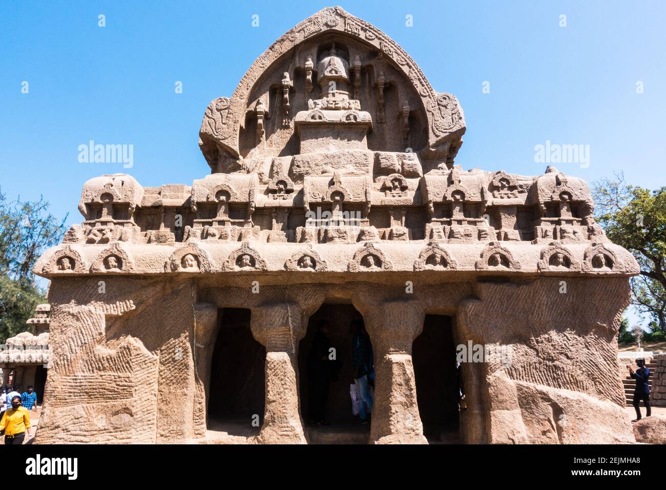 Close up of monolithich Indian rock-cut architenture on the Pancha ...
