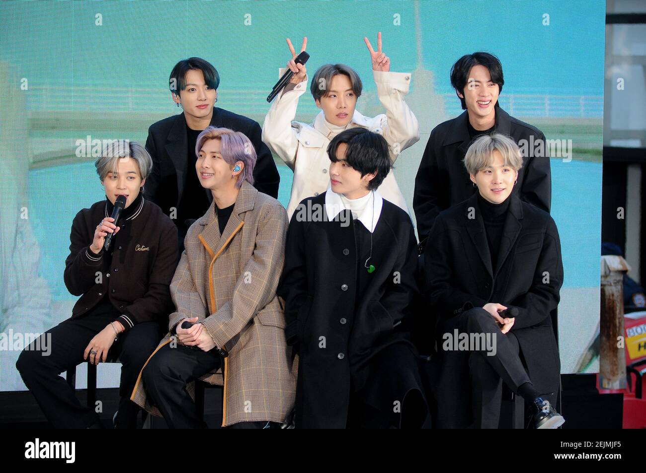 (L-R) Jimin (Park Jimin), Jungkook (Jeon Jeongguk), Rap Monster (Kim Nanjoon), J-Hope (Jung ...