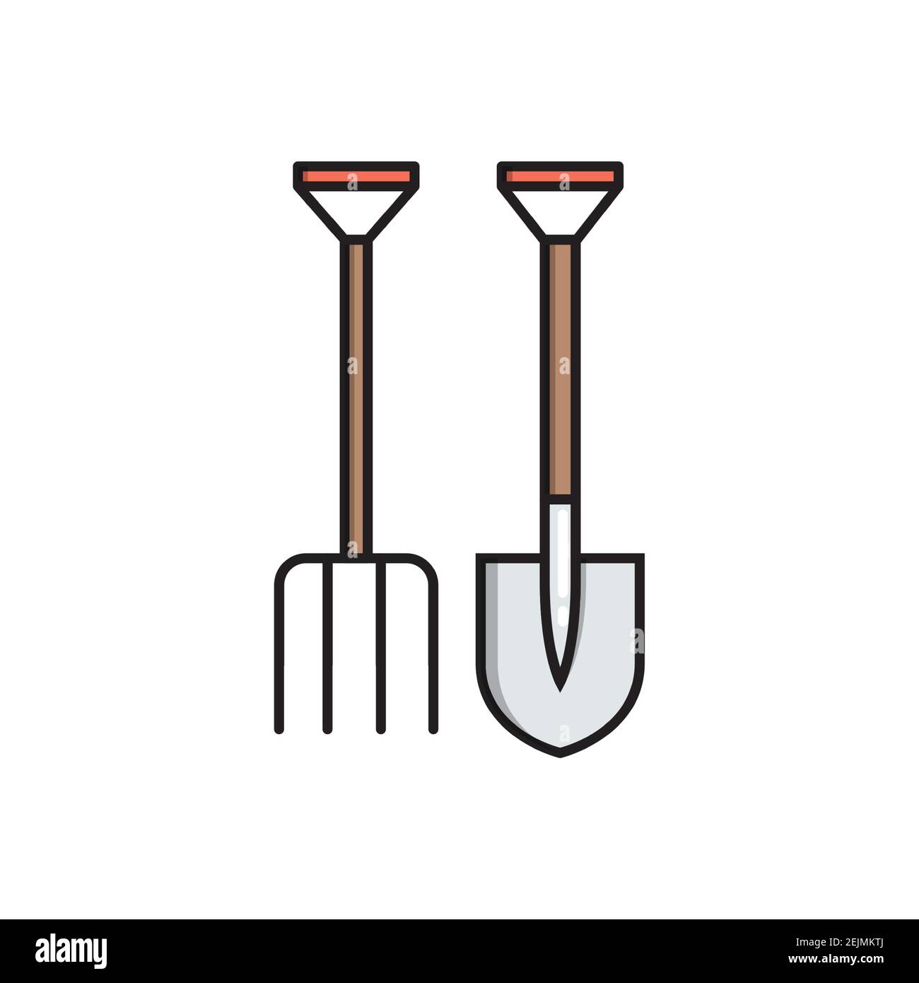 Shovel and pitchfork, simple gardening icon in trendy line style ...