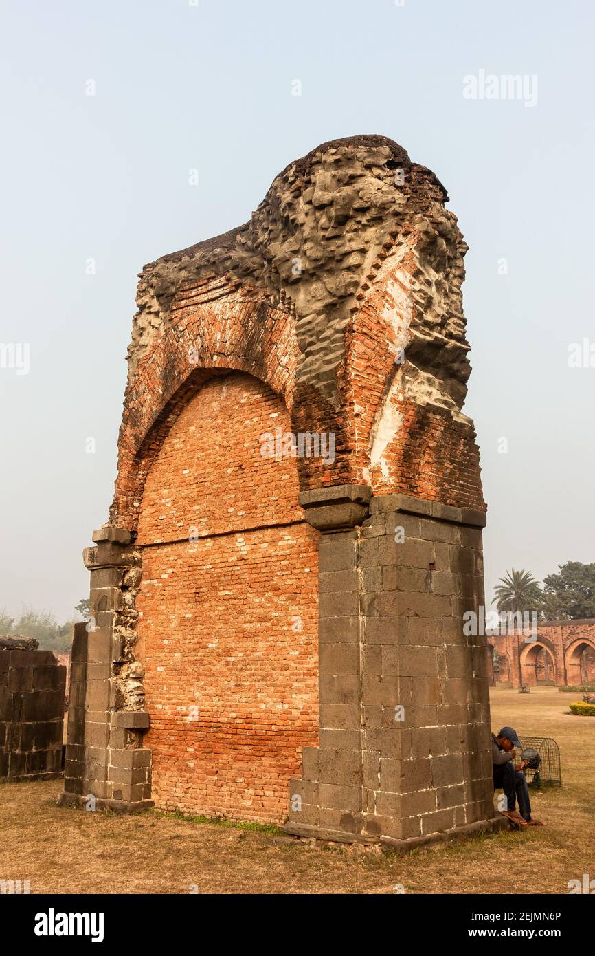 Malda, West Bengal, India - January 2018: Ruins of a brick and stone ...