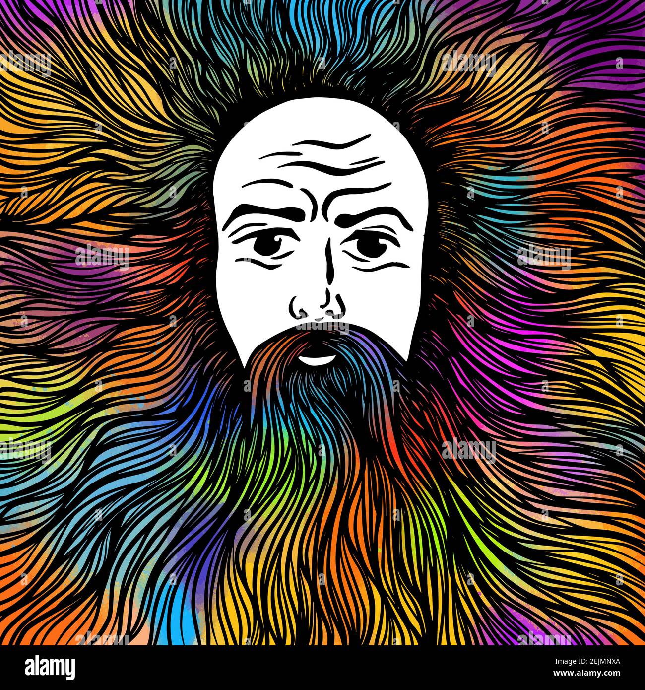 Graphic face of a bearded and long-haired man. t-shirt design. Vector ...