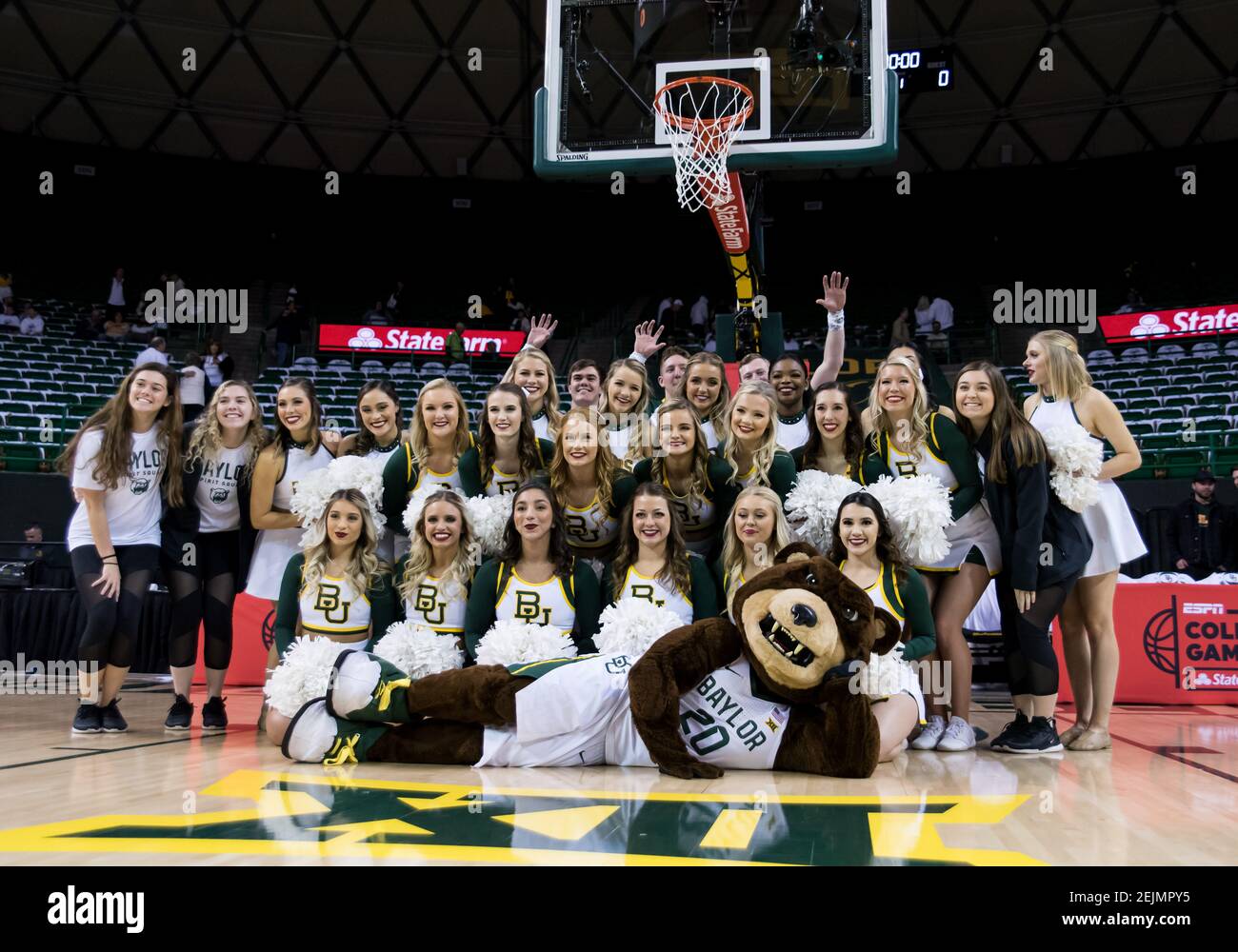 February 22 2020: Baylor Bears cheerleaders pose for a photos before ...