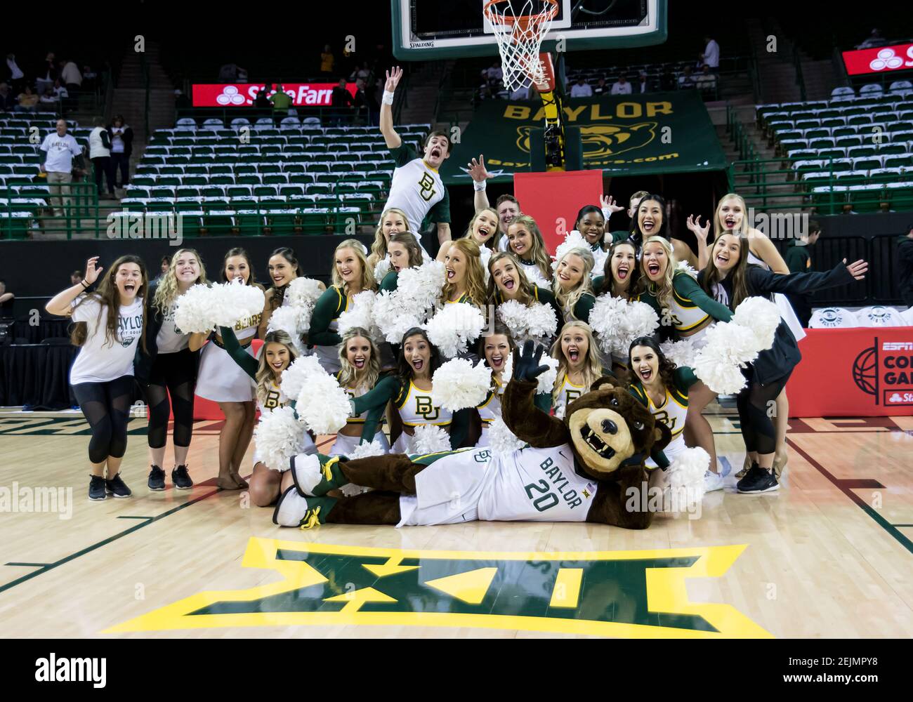 February 22 2020: Baylor Bears cheerleaders pose for a photos before ...