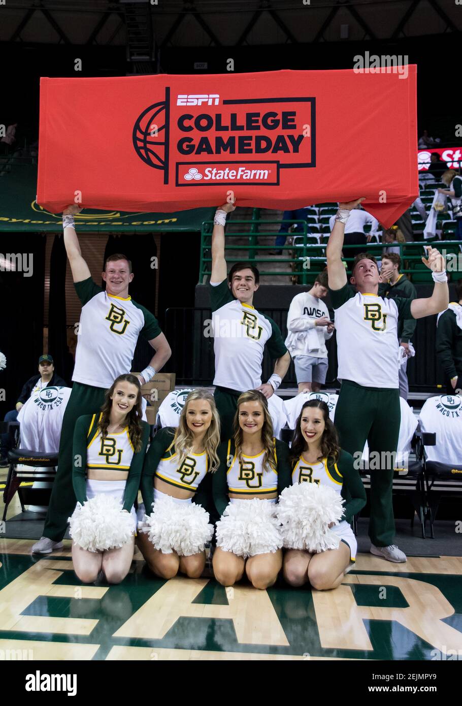 February 22 2020: Baylor Bears cheerleaders pose for a photos before ...