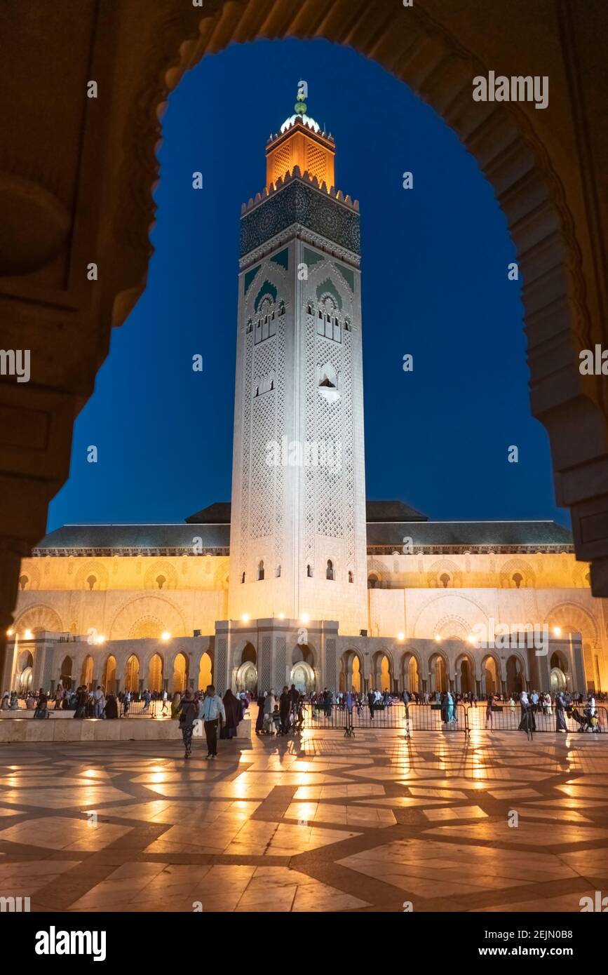 CASABLANCA, MOROCCO- JUNE, 8, 2019: dusk view of the minaret of hassan ...