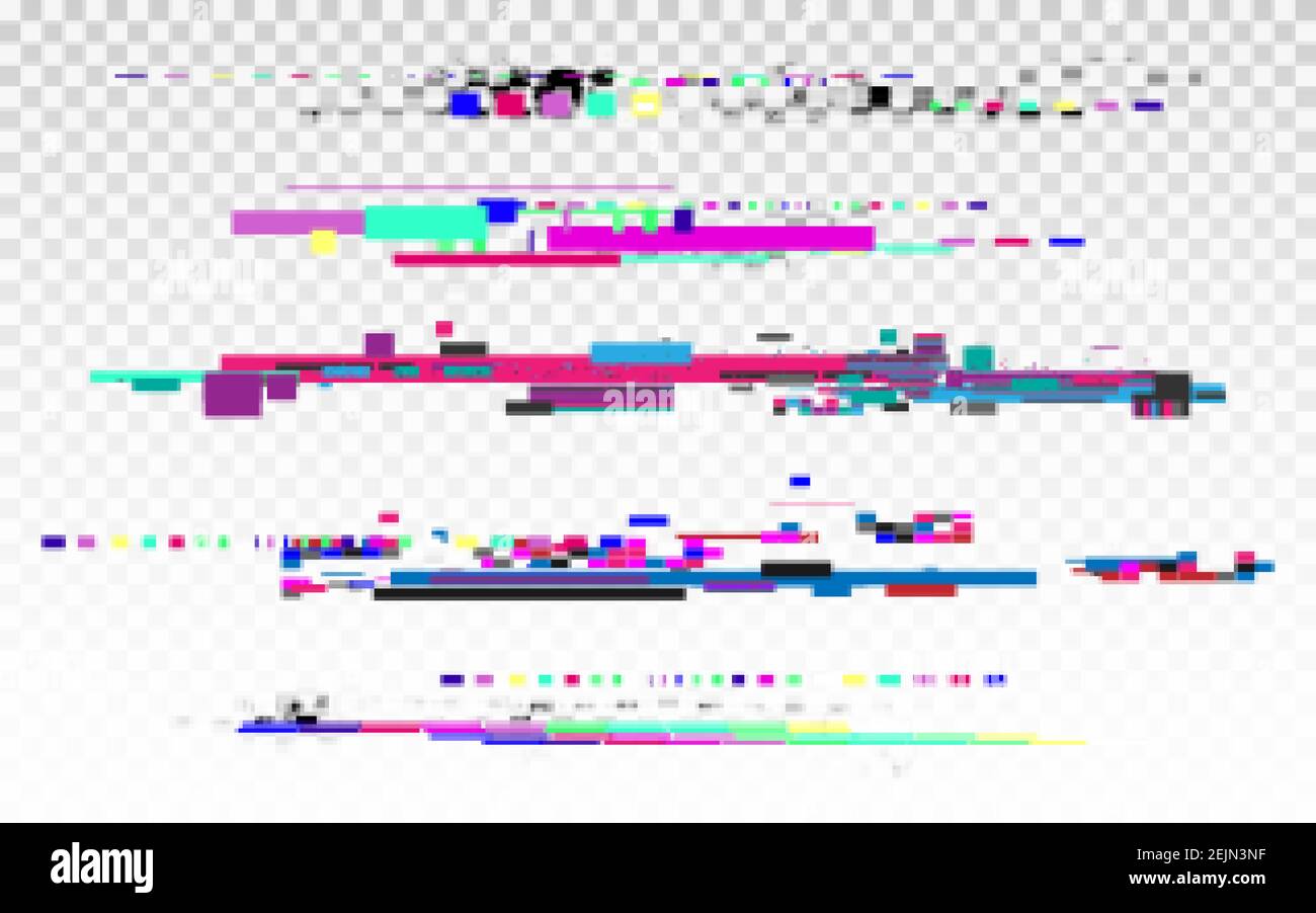 Glitch set with color elements. Digital abstract shapes. Random pixel ...