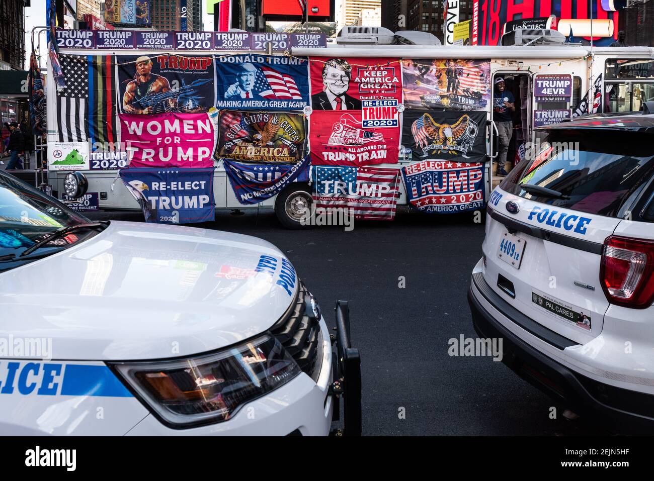 An RV covered with pro-Trump memorabilia and belonging to Derrick ...