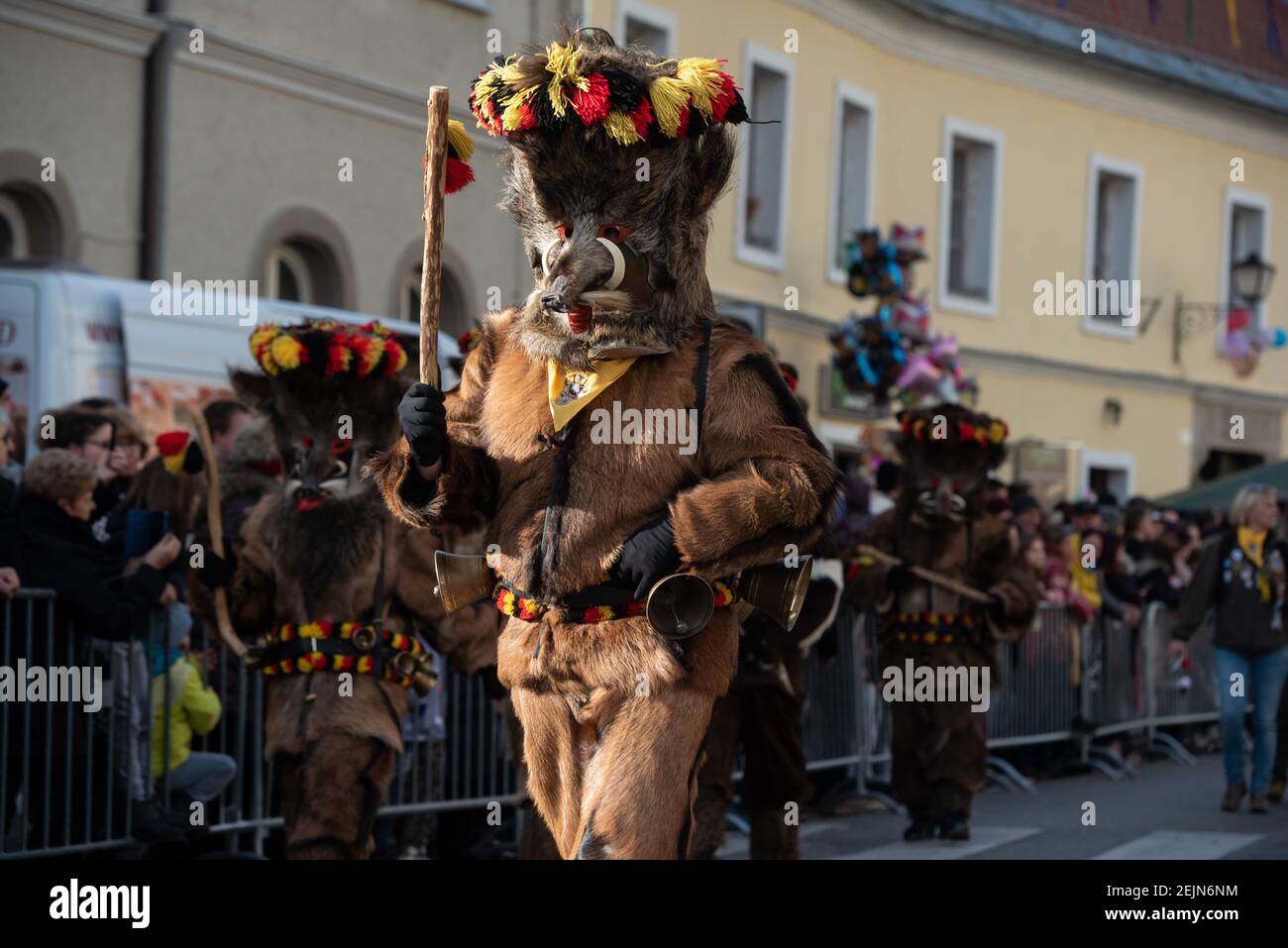 People dressed as Wild pigs from Belgium perform during the ...