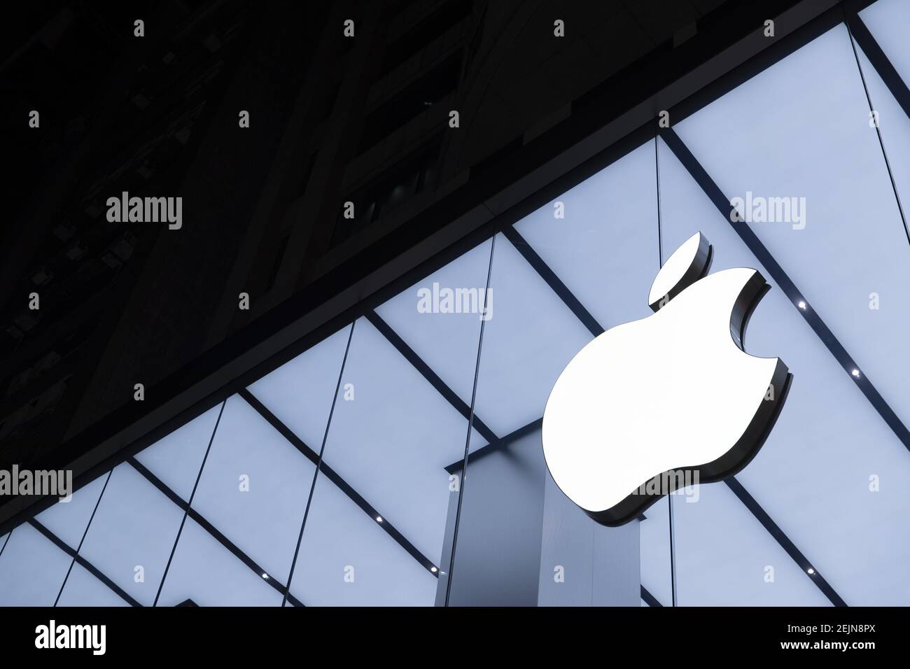 American multinational technology company brand apple and logo seen in ...