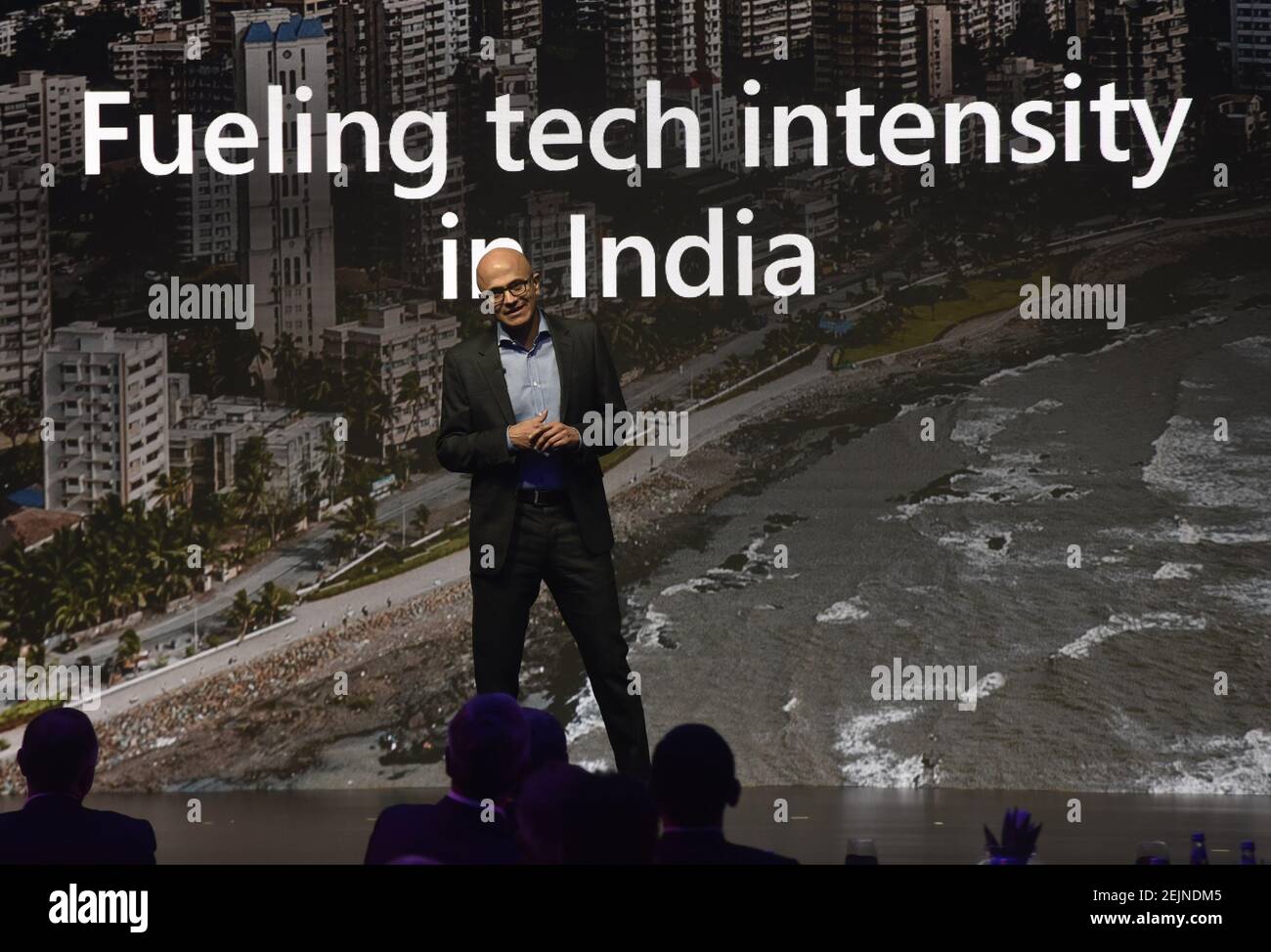 MUMBAI, INDIA - FEBRUARY 24: Microsoft CEO Satya Nadella addresses the ...