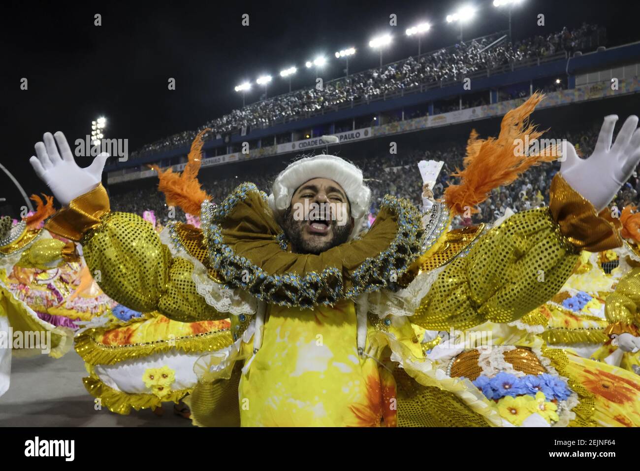 People parade during Carnaval 2020 at the sambadrome on Feb. 23, 2020 ...