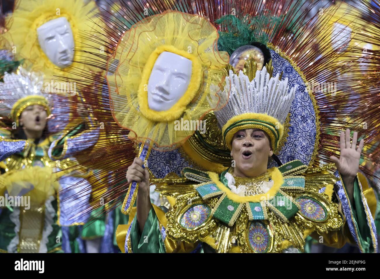People parade during Carnaval 2020 at the sambadrome on Feb. 23, 2020 ...
