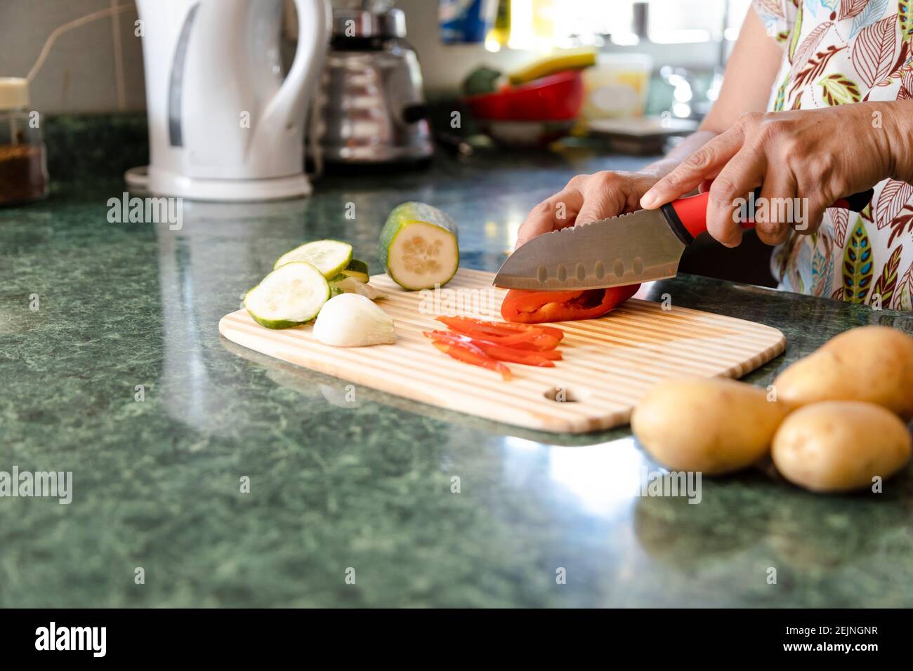 Woman hands cooking healthy food - ingredients to make fresh and ...