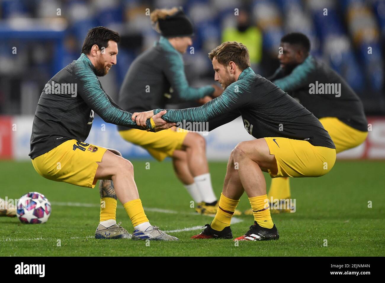 Lionel Messi of FC Barcelona during warm up with Ivan Rakitic Napoli 25 ...