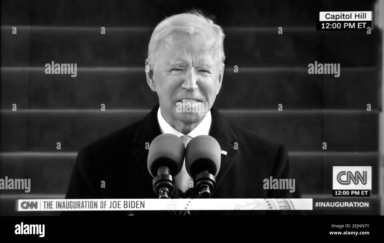 A CNN screen shot of U.S. President Joe Biden speaking at his ...
