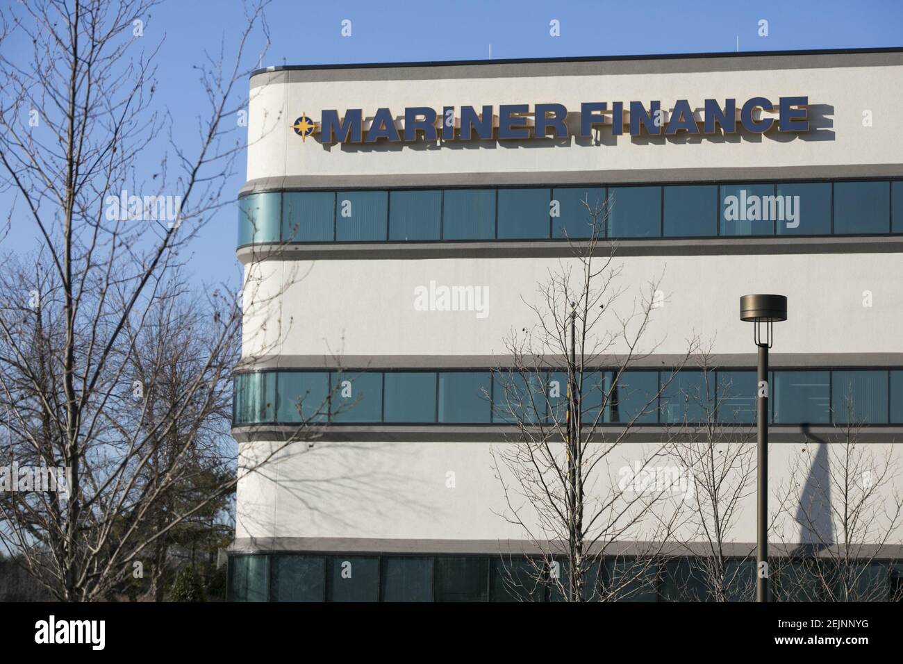 A logo sign outside of the headquarters of Mariner Finance in Baltimore ...