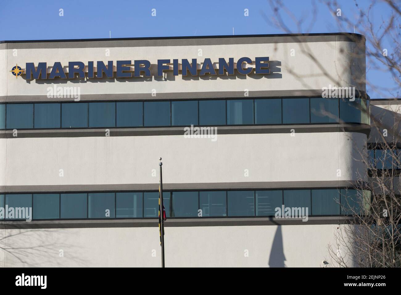 A logo sign outside of the headquarters of Mariner Finance in Baltimore ...