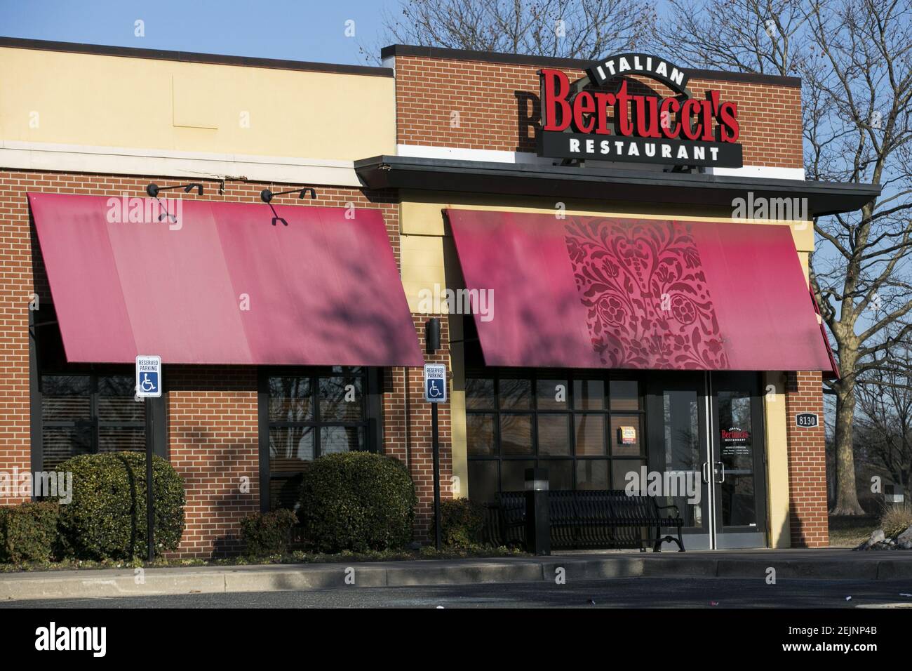 A logo sign outside of Bertucci's restaurant location in Baltimore ...
